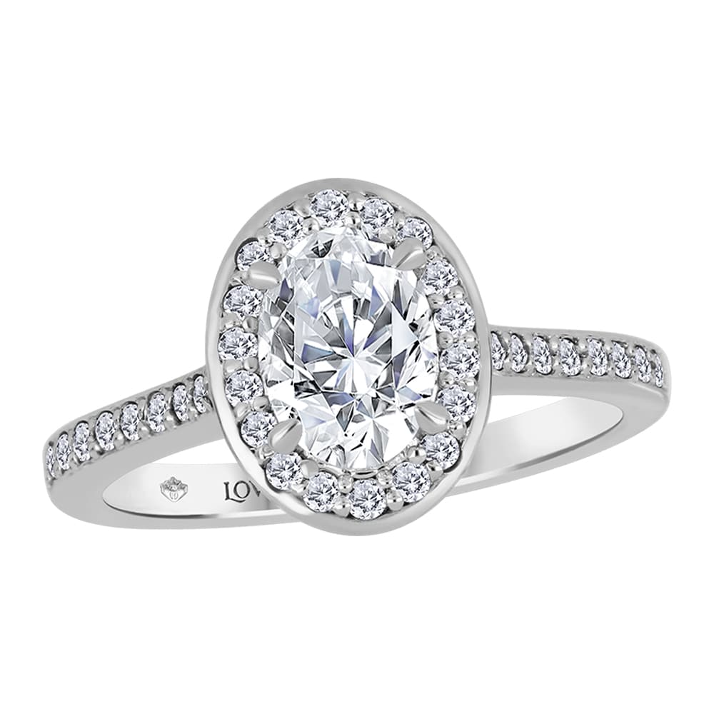 Oval Center Diamond with Round Halo & Accent Diamonds (White Gold ...